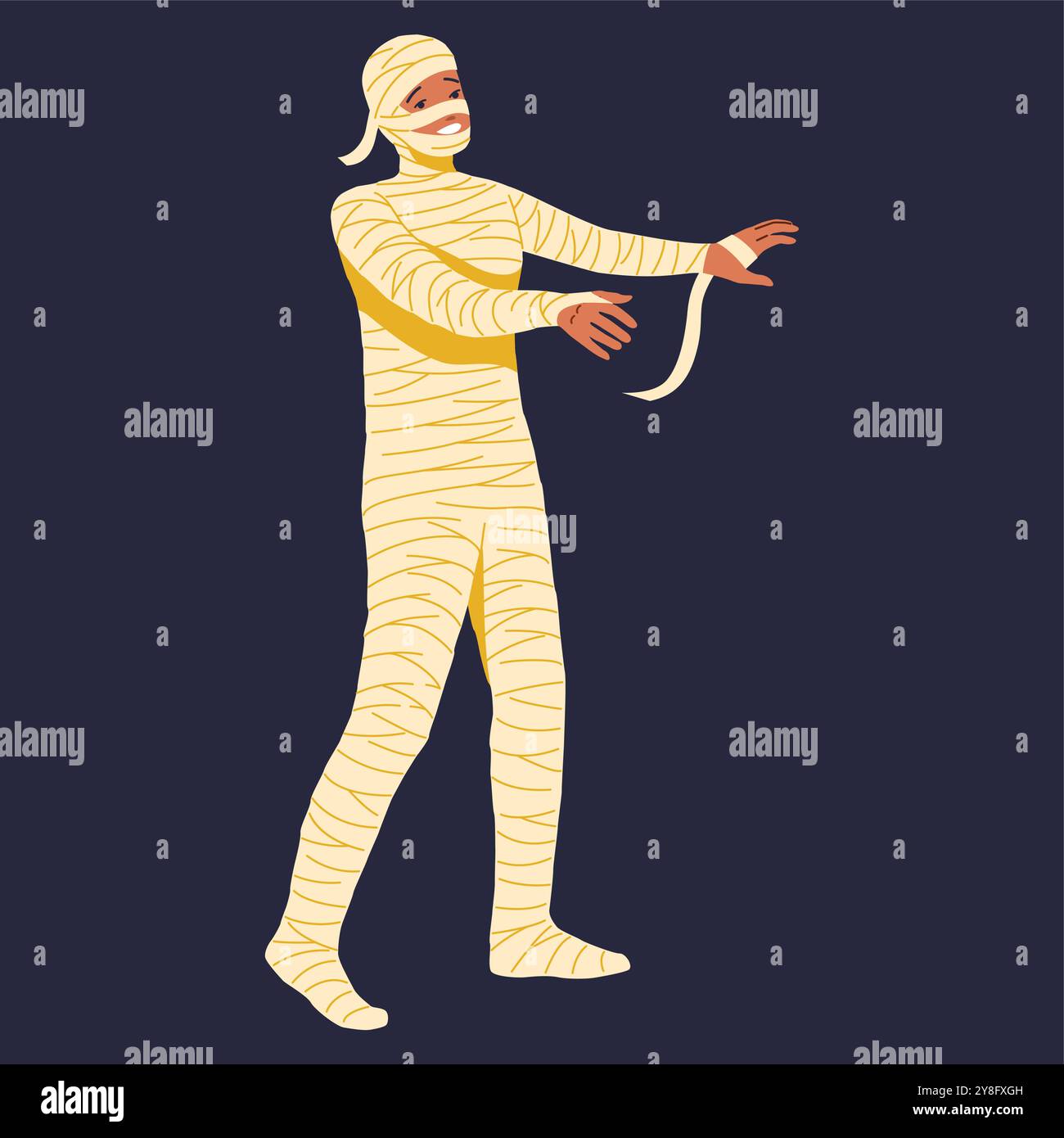 Funny man in mummy costume walks flat vector illustration Stock Vector ...