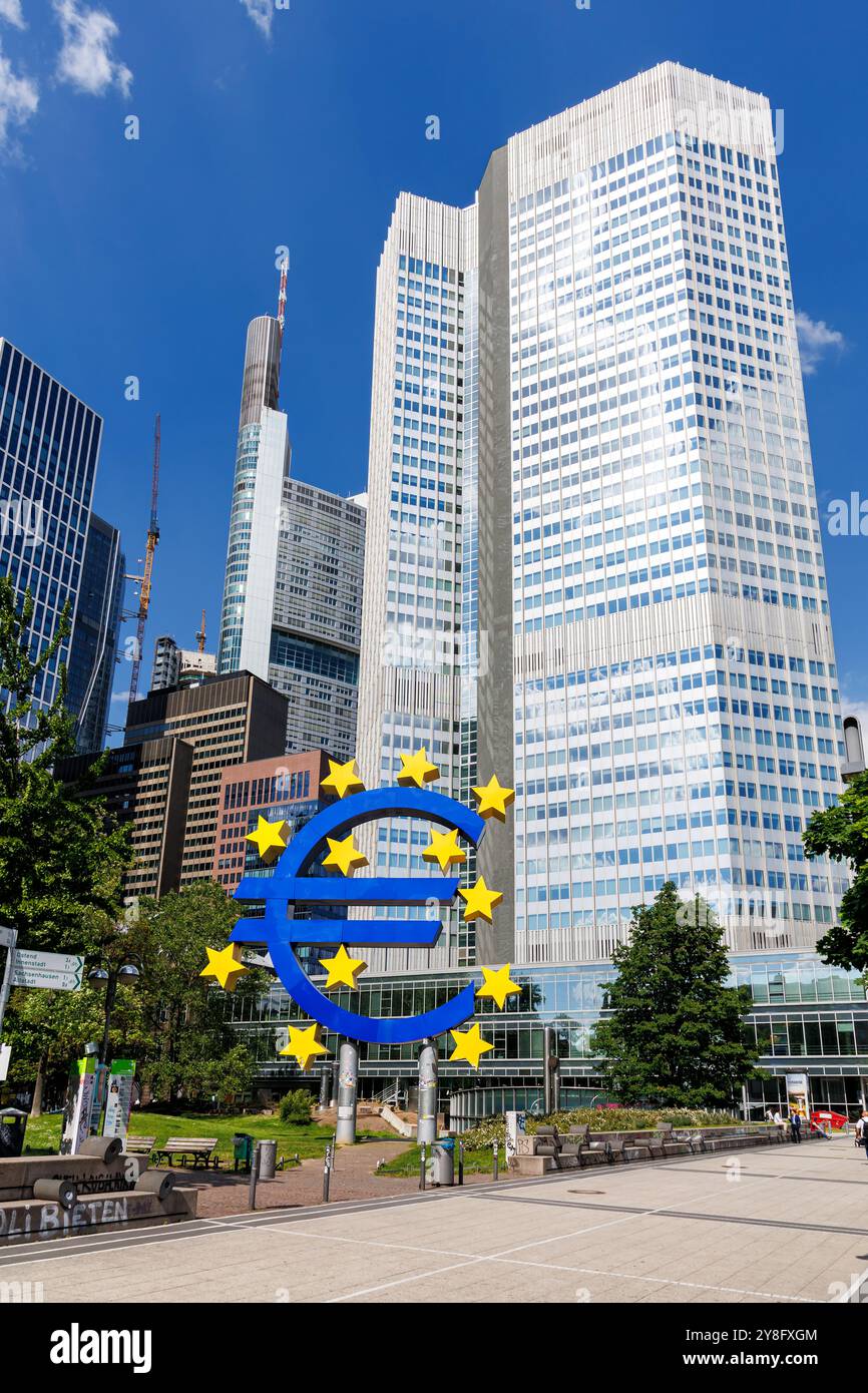 Euro sign as symbol for Europe with banks skyscrapers town at Willy ...