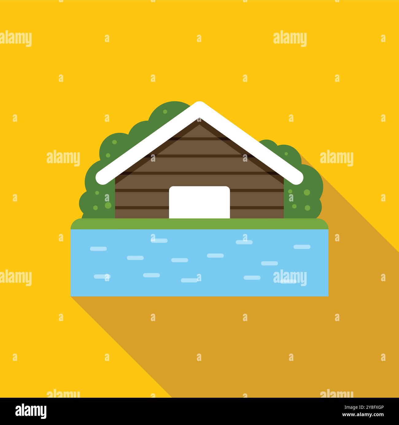 Minimalist vector illustration featuring a wooden boathouse situated on ...