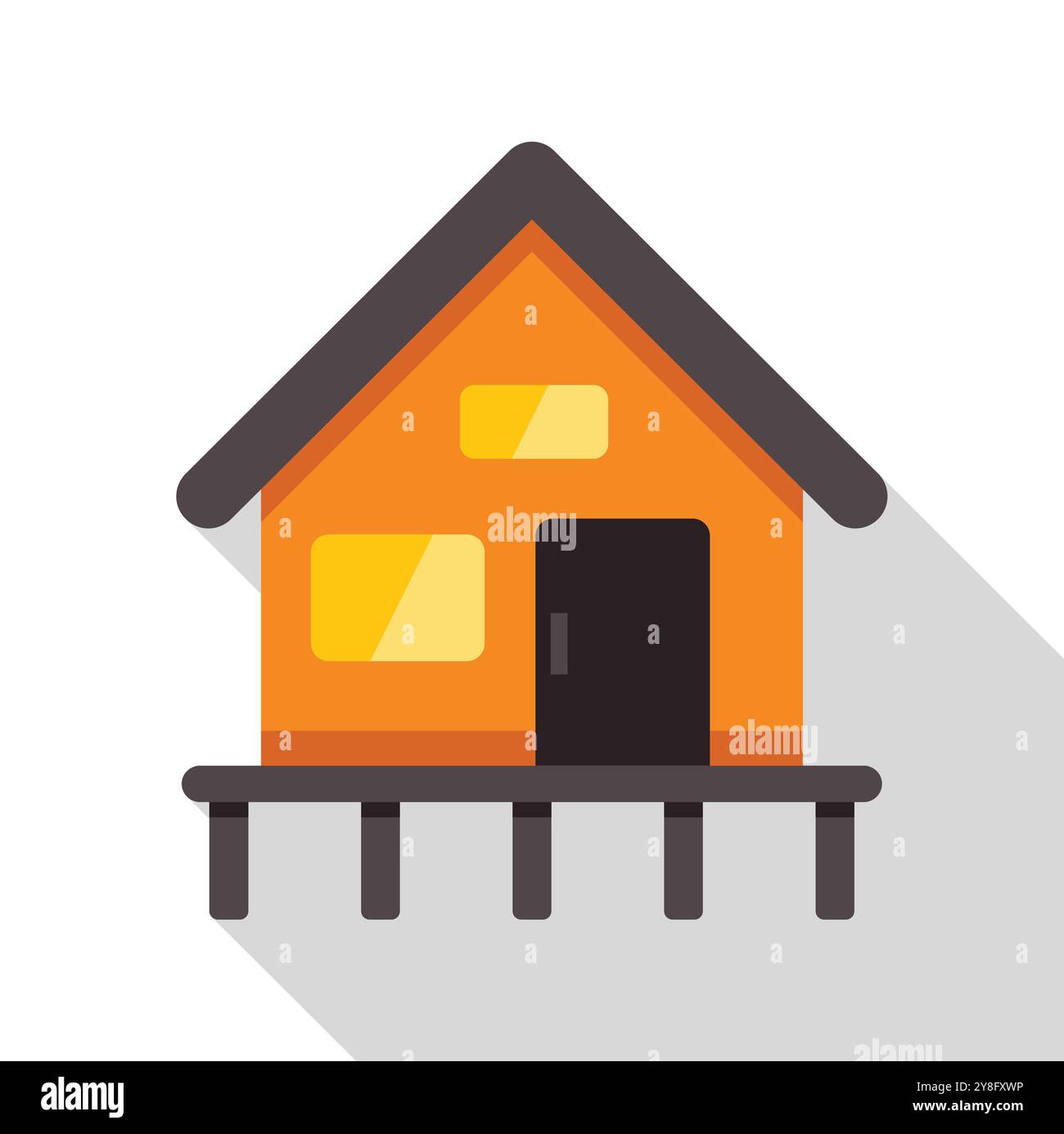 Simple vector illustration of a small orange wooden hut standing on ...