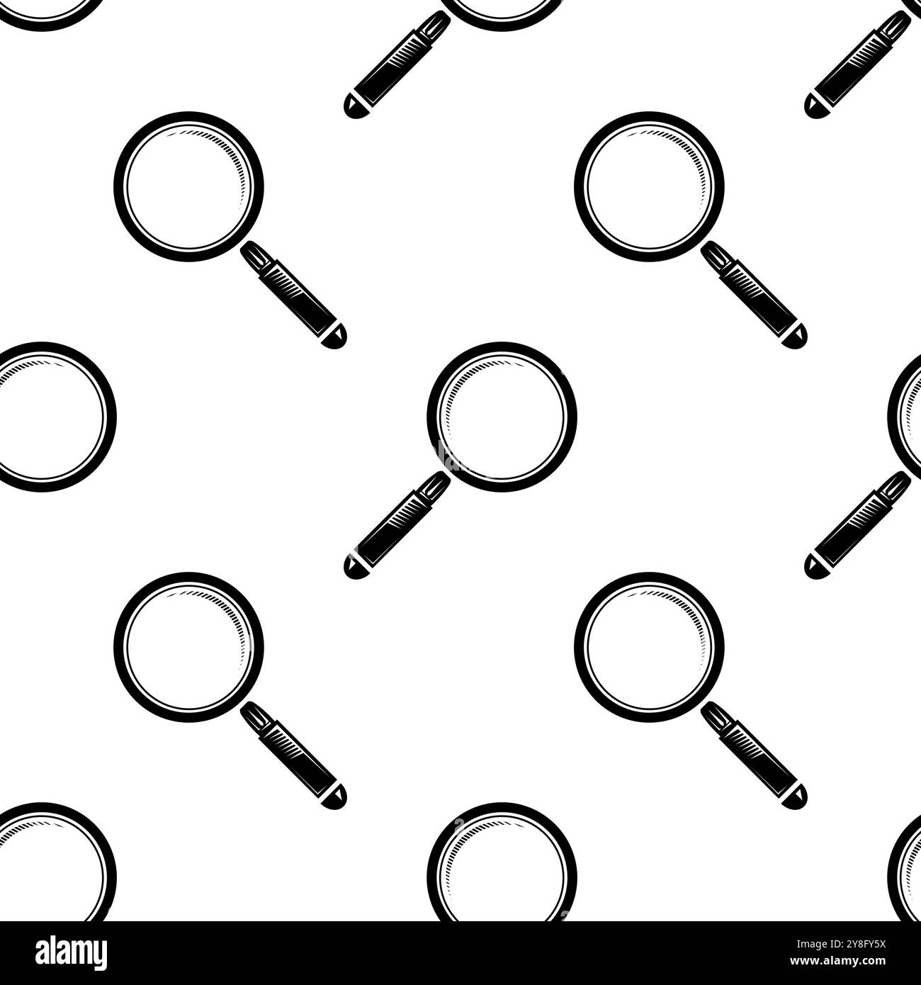 Vector magnifying glass, search icon seamless pattern. Magnifier, big ...