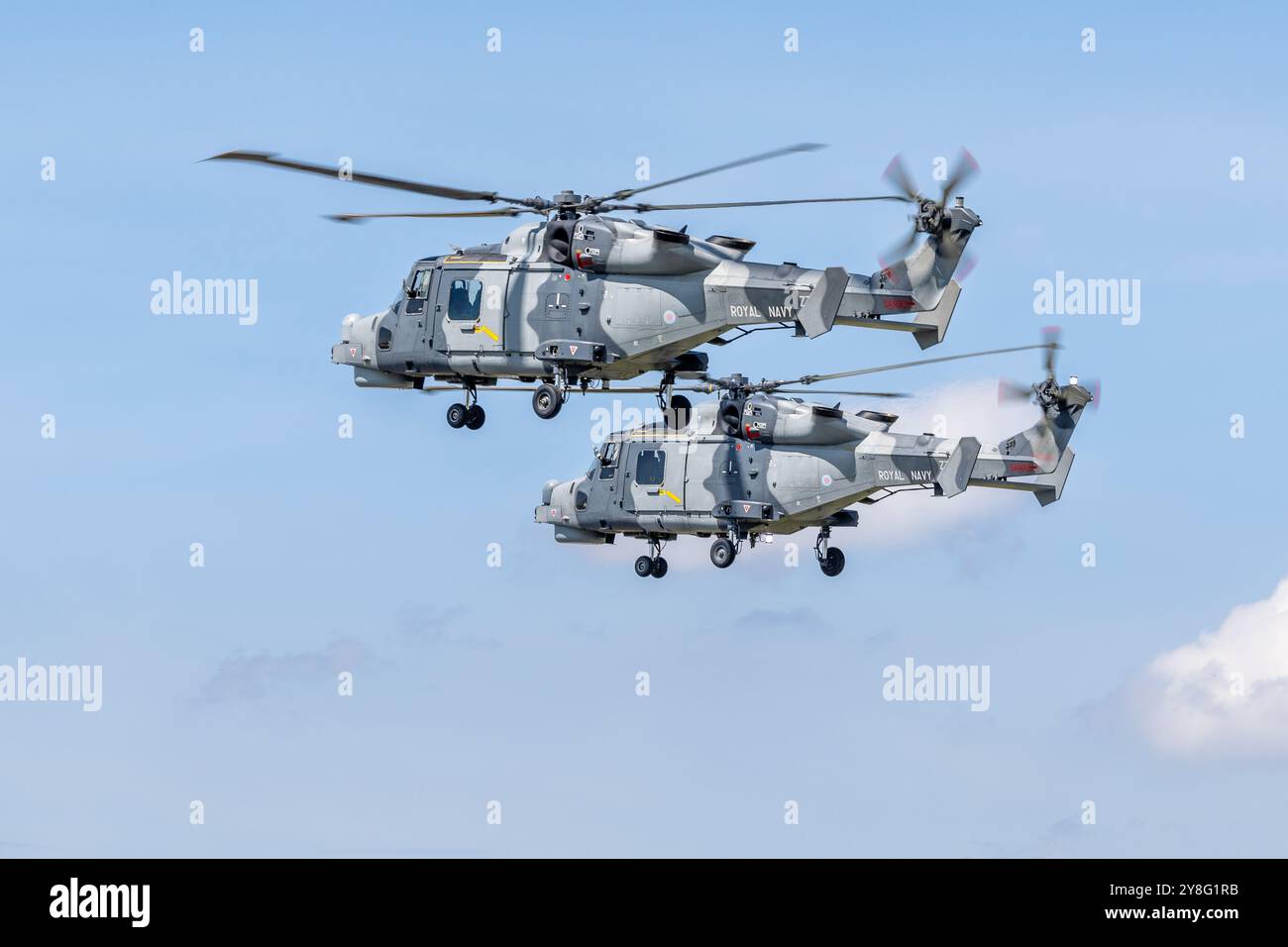 Royal Navy Fleet Air Arm - 2 AgustaWestland AW15 Wildcat helicopters , performing at the Royal ...