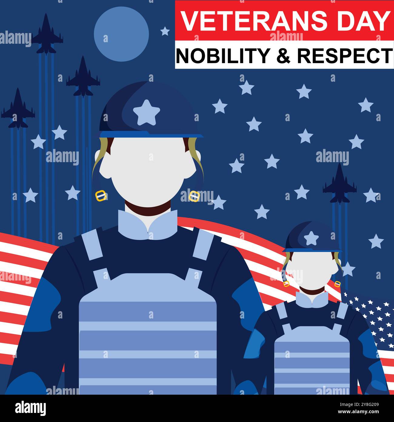 Veterans Day greeting card with stars on white background. Honoring all who served. Vector ...