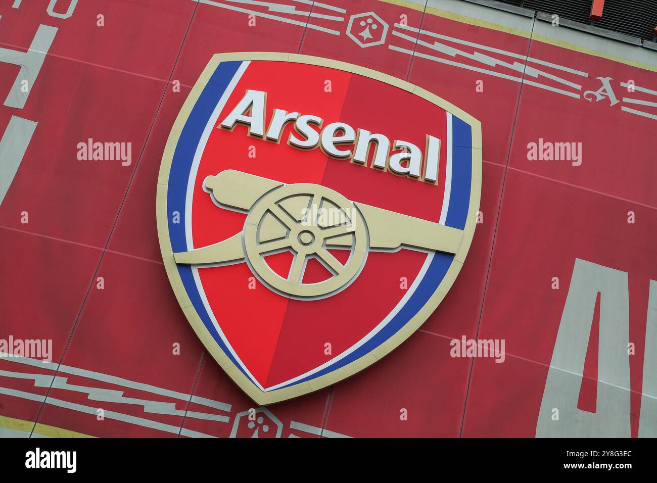 A detailed view of the Arsenal logo prior to the Premier League match ...