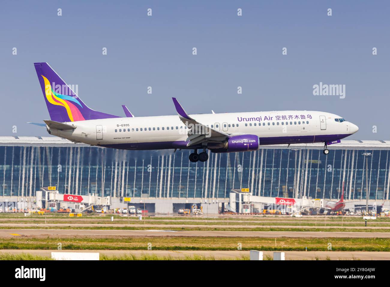 Shanghai, China - April 10, 2024: Urumqi Air Boeing 737-800 airplane at ...