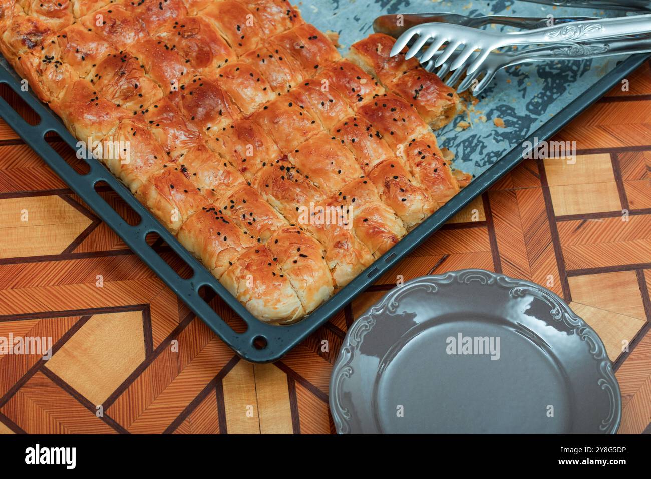 Freshly Baked Turkish Borek in Oven Tray – Flaky Pastry with Cheese ...