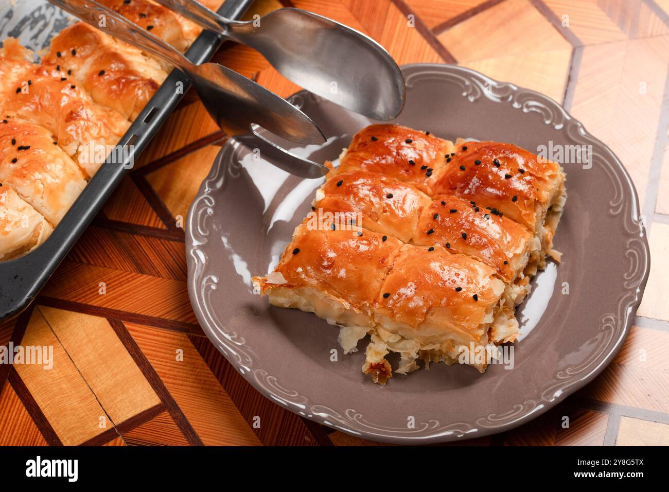 Freshly Baked Turkish Borek in Oven Tray – Flaky Pastry with Cheese ...