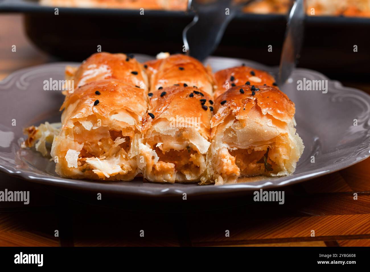 Freshly Baked Turkish Borek in Oven Tray – Flaky Pastry with Cheese ...