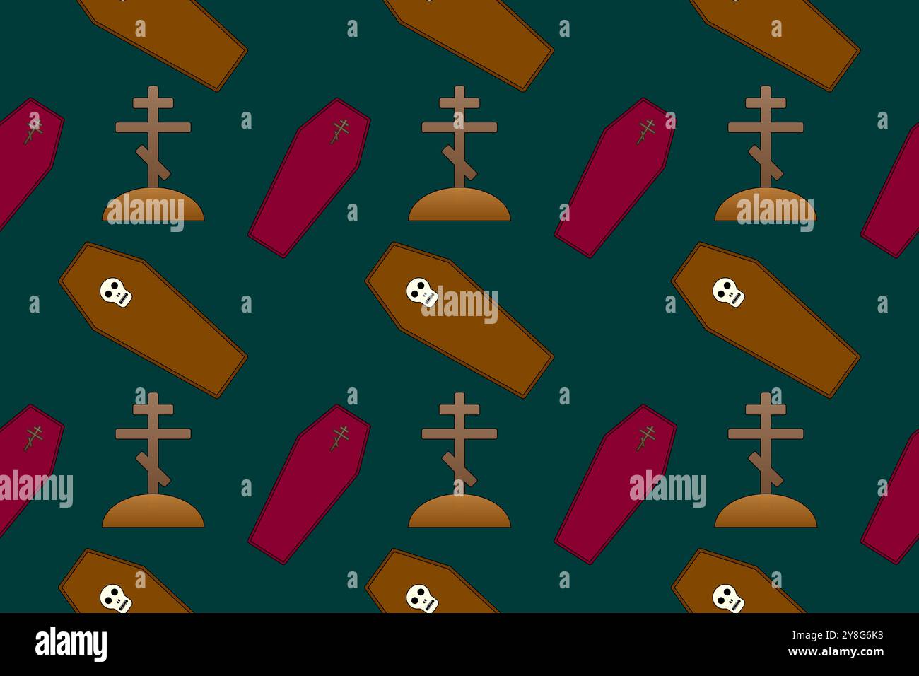 Creepy Halloween pattern featuring coffins and grave crosses. Perfect ...