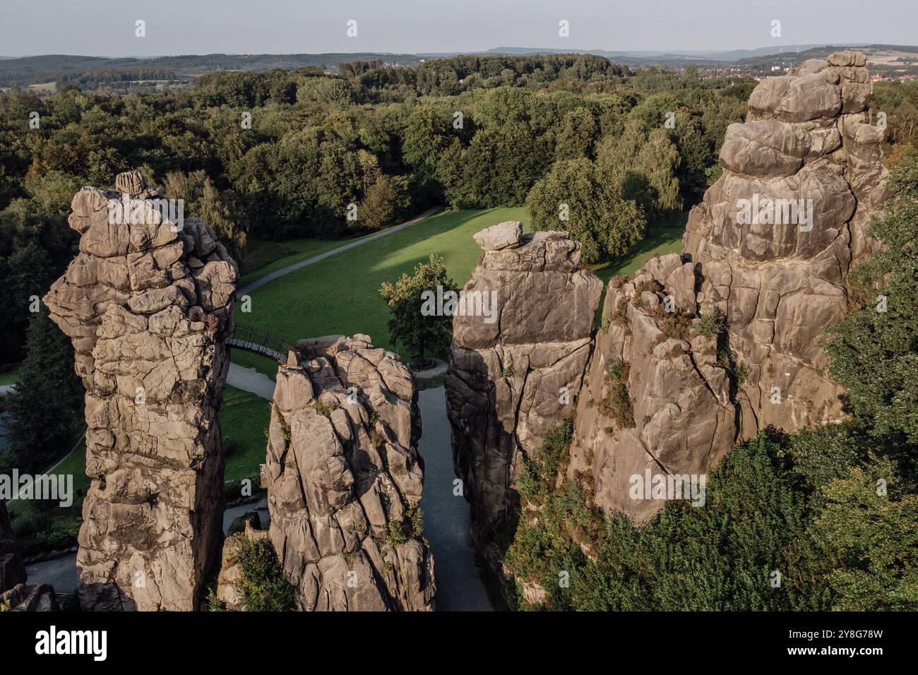 drone view of the Externsteine a sandstone rock formation in the ...
