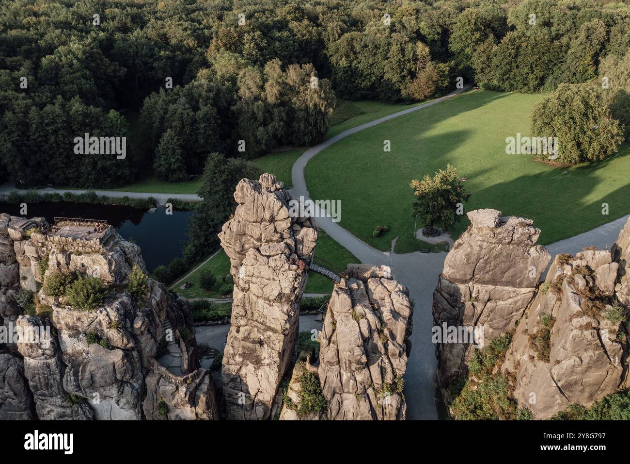 drone view of the Externsteine a sandstone rock formation in the ...