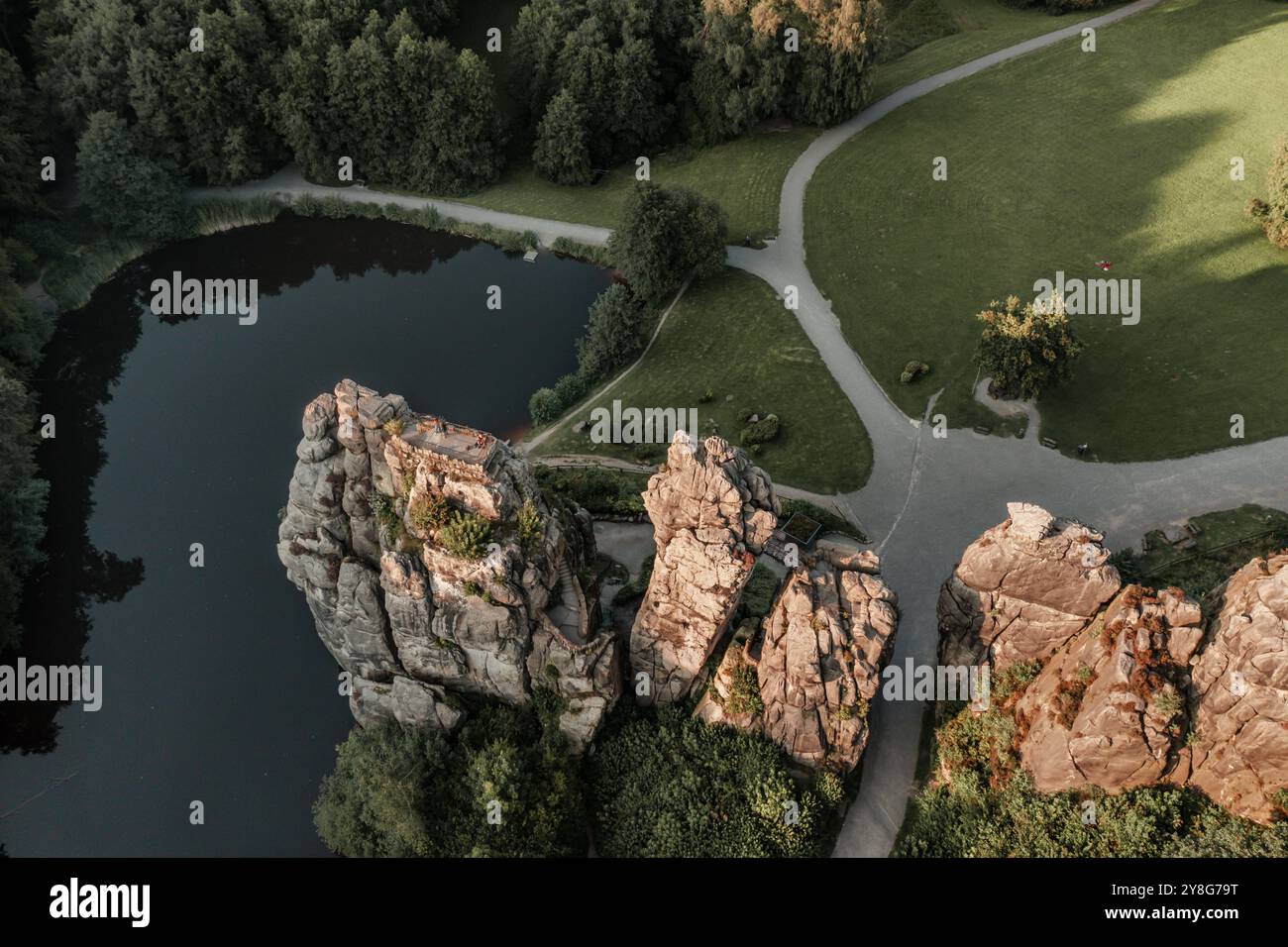 drone view of the Externsteine a sandstone rock formation in the ...
