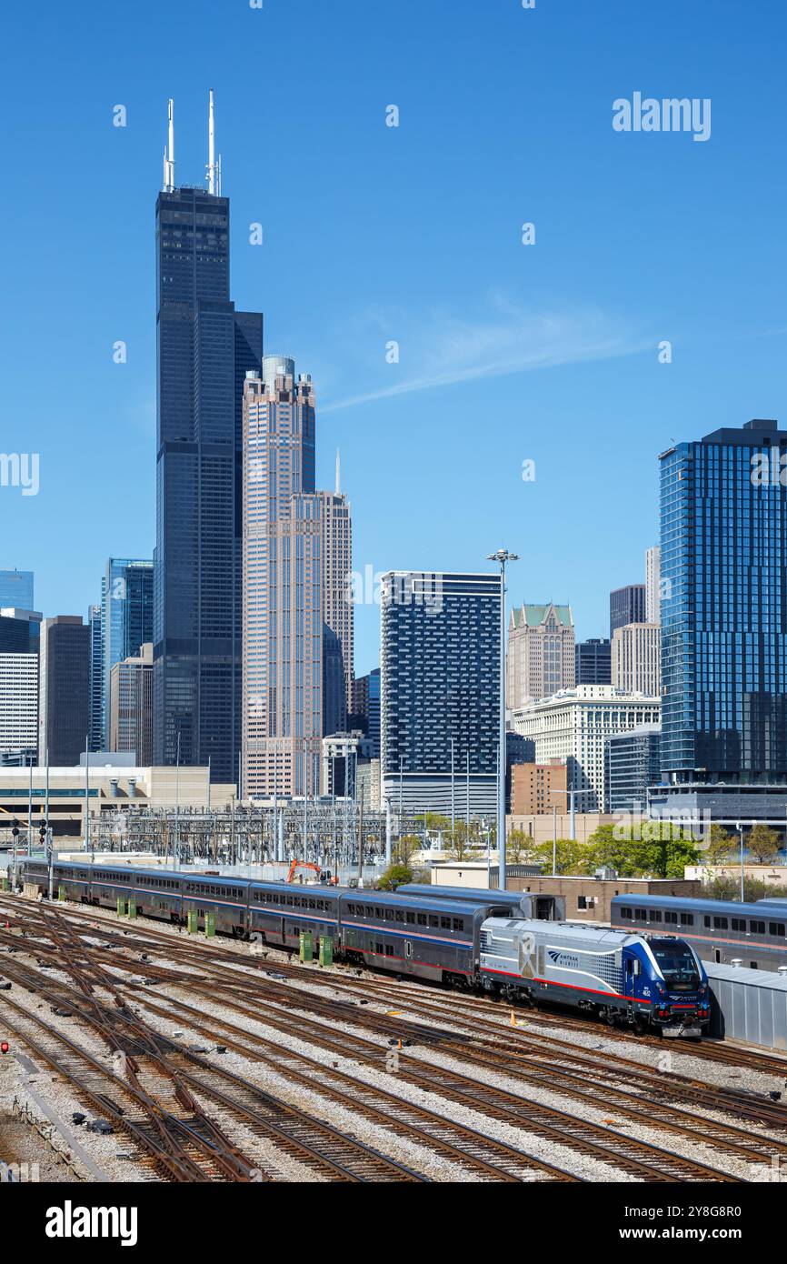 Chicago, United States - May 3, 2023: Skyline with Amtrak Midwest ...