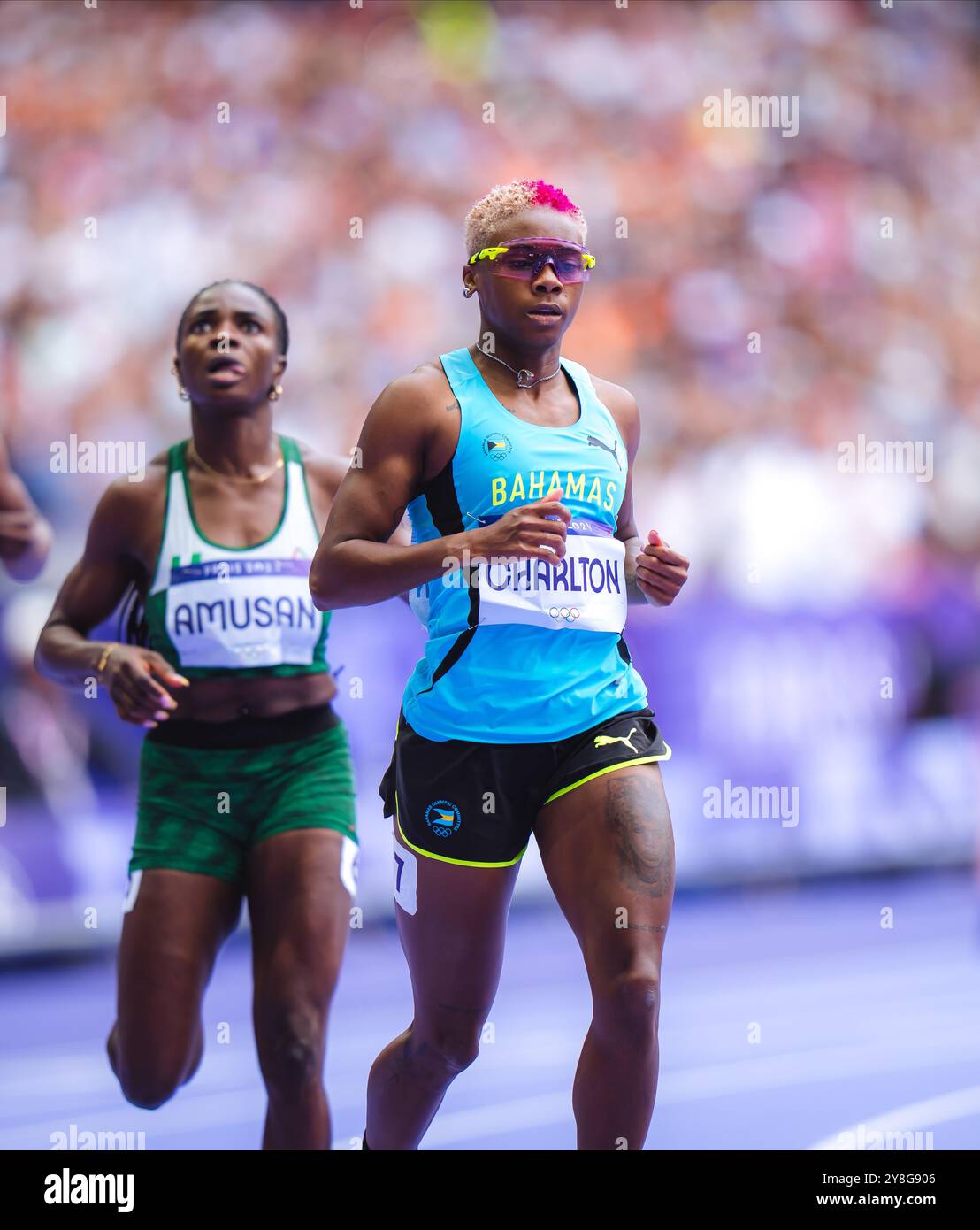 Devynne Charlton participating in the 100 meters hurdles at the Paris 2024 Olympic Games Stock ...