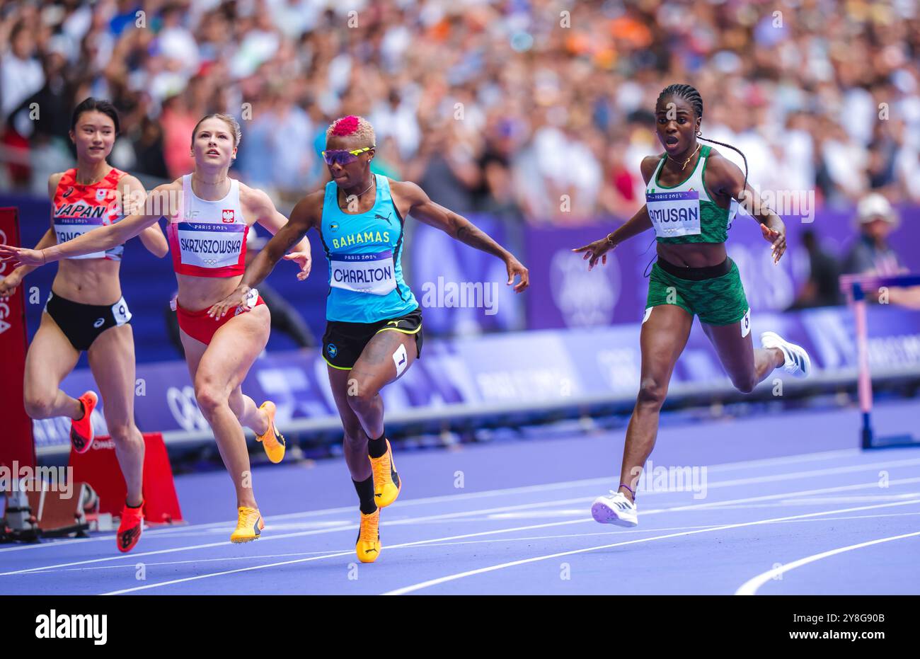 Devynne Charlton participating in the 100 meters hurdles at the Paris 2024 Olympic Games Stock ...