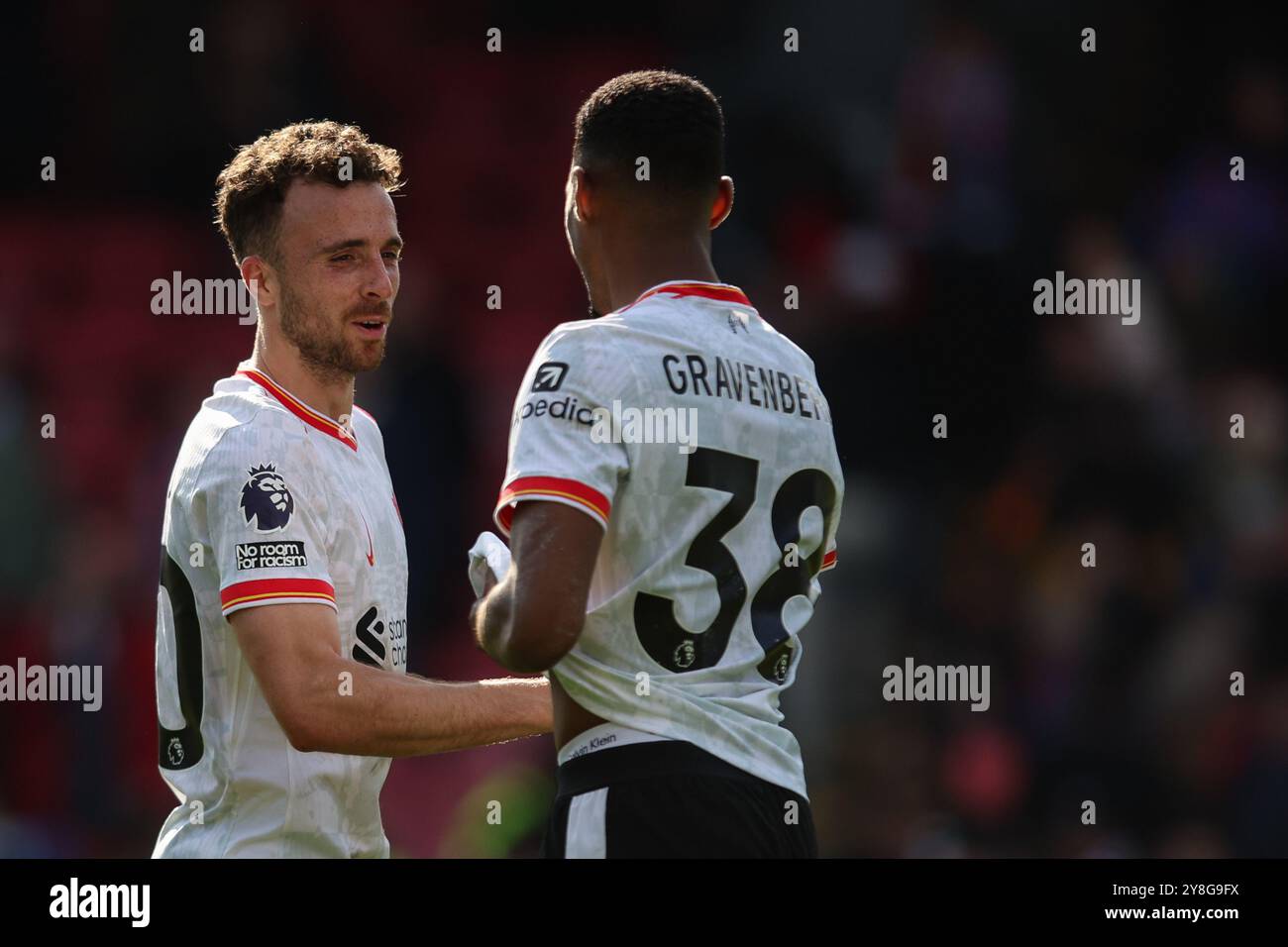 LONDON, UK - 5th Oct 2024: Diogo Jota and Ryan Gravenberch of Liverpool ...