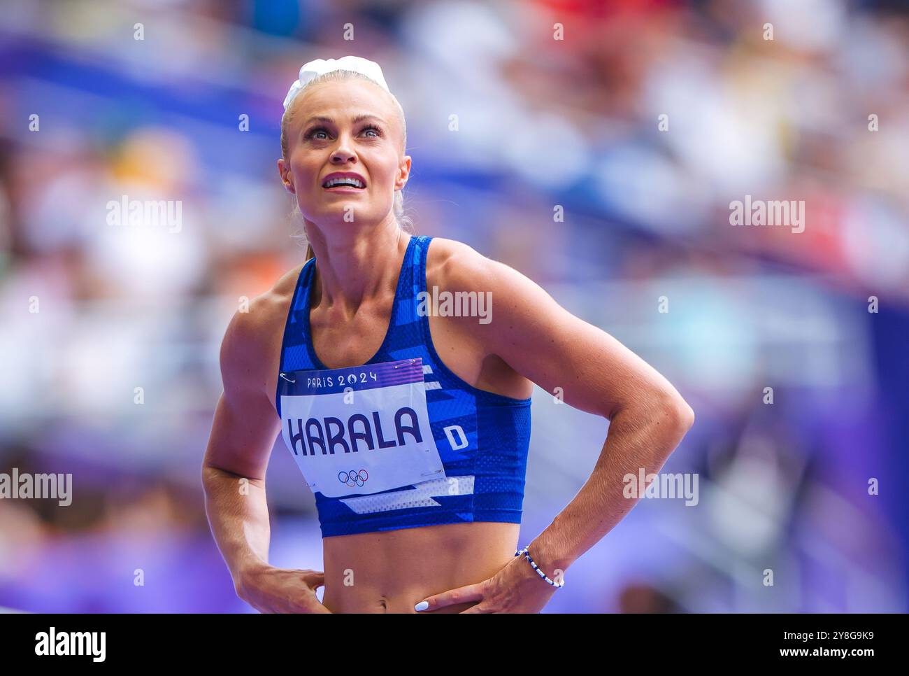 Lotta Harala participating in the 100 meters hurdles at the Paris 2024 ...