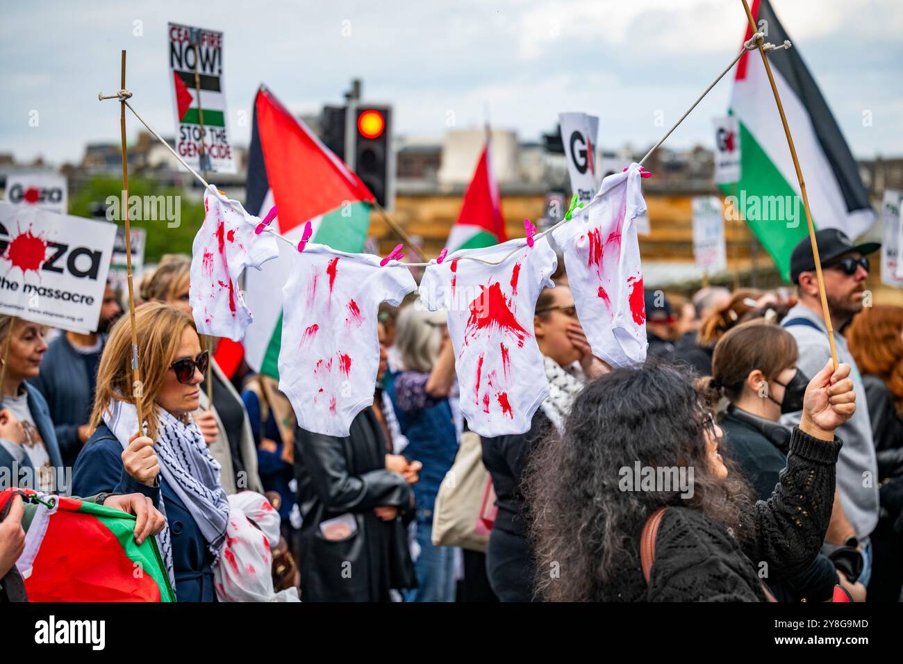 Edinburgh, Scotland. Sat 5 October 2024. Protesters gather at The Mound ...