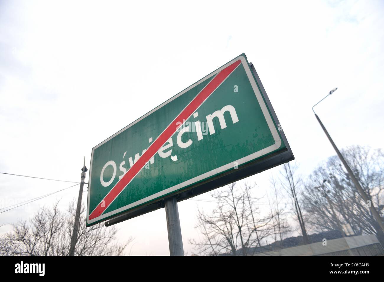 Road sign indicating the end of the territory of Oświęcim - Auschwitz ...