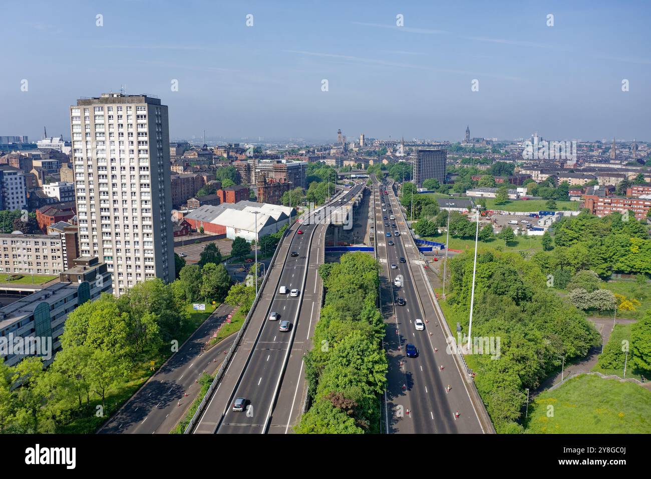 Glasgow city aerial view looking west over the M8 motorway Stock Photo ...