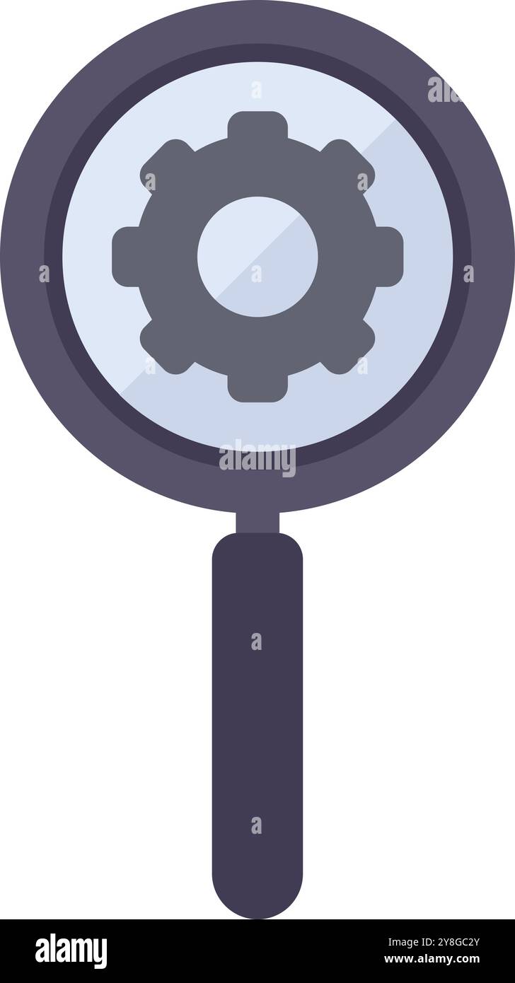 Magnifying glass focusing on a gear wheel symbolising problem solving ...