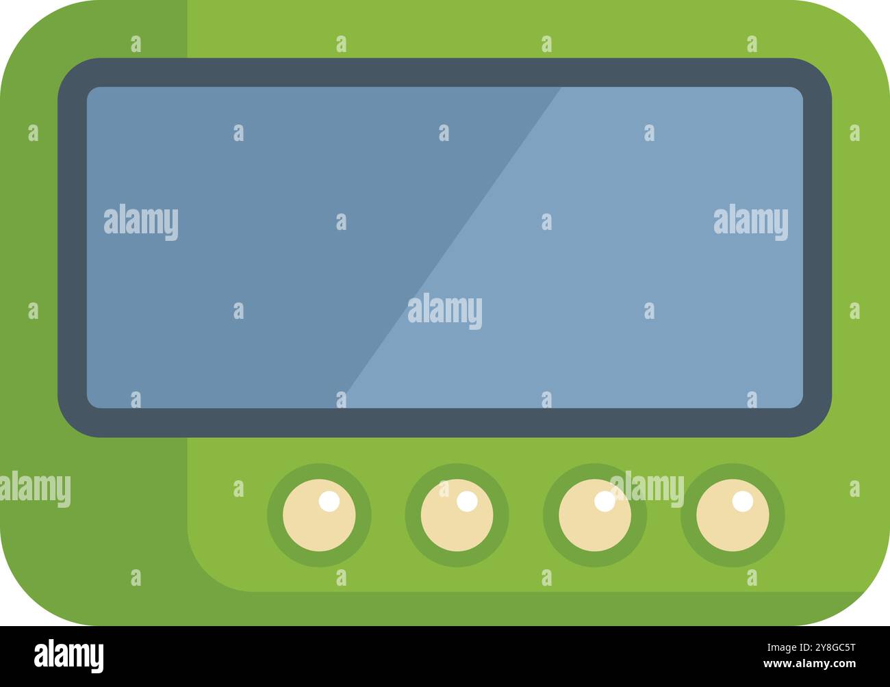 Green digital audio player showing blank screen with buttons, isolated ...