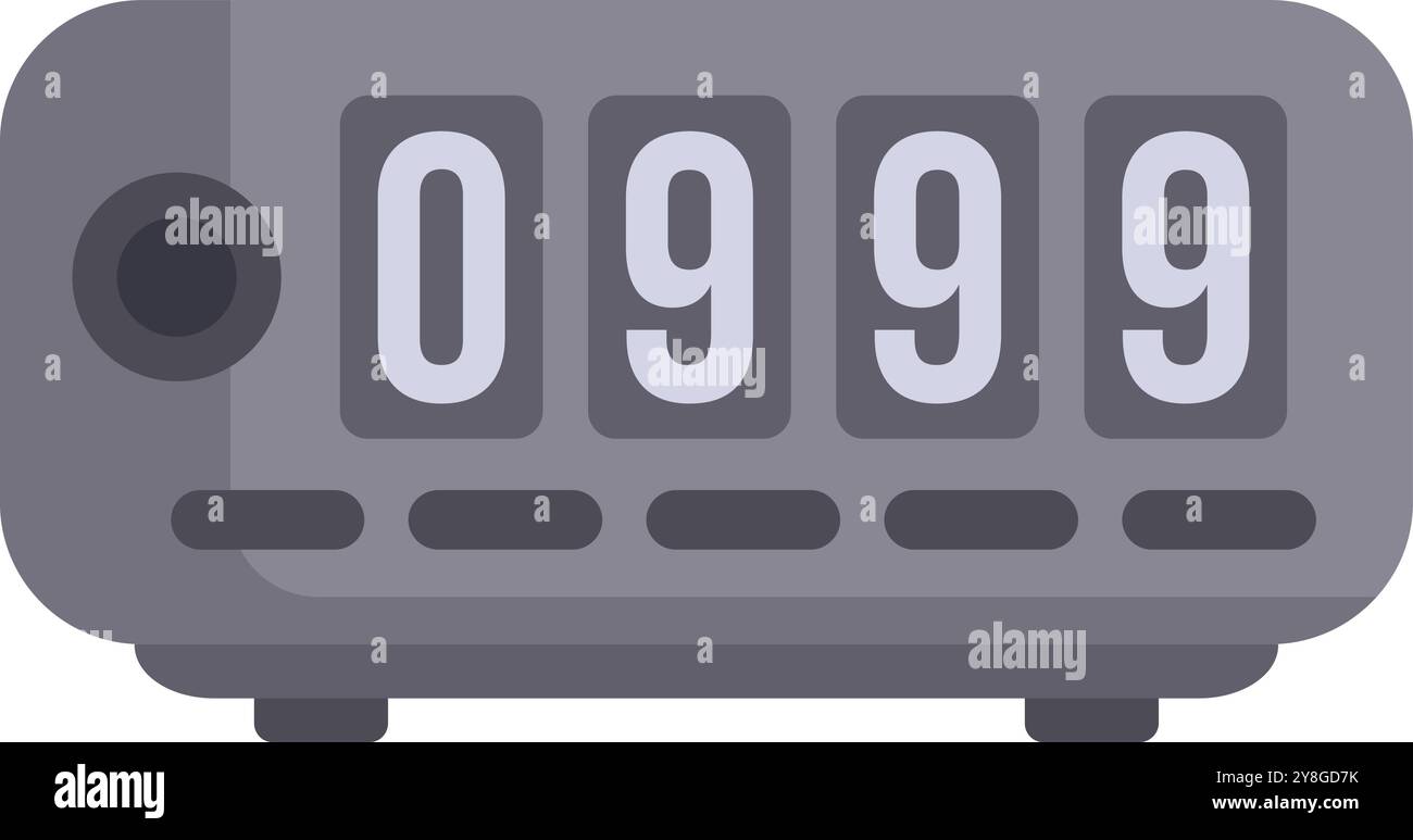 Gray retro alarm clock showing 09,99 am or pm on white background Stock ...