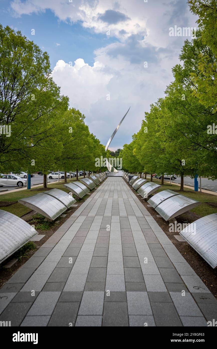 Looking down the Wall of Honor garden and "Ascent" sculpture at the ...