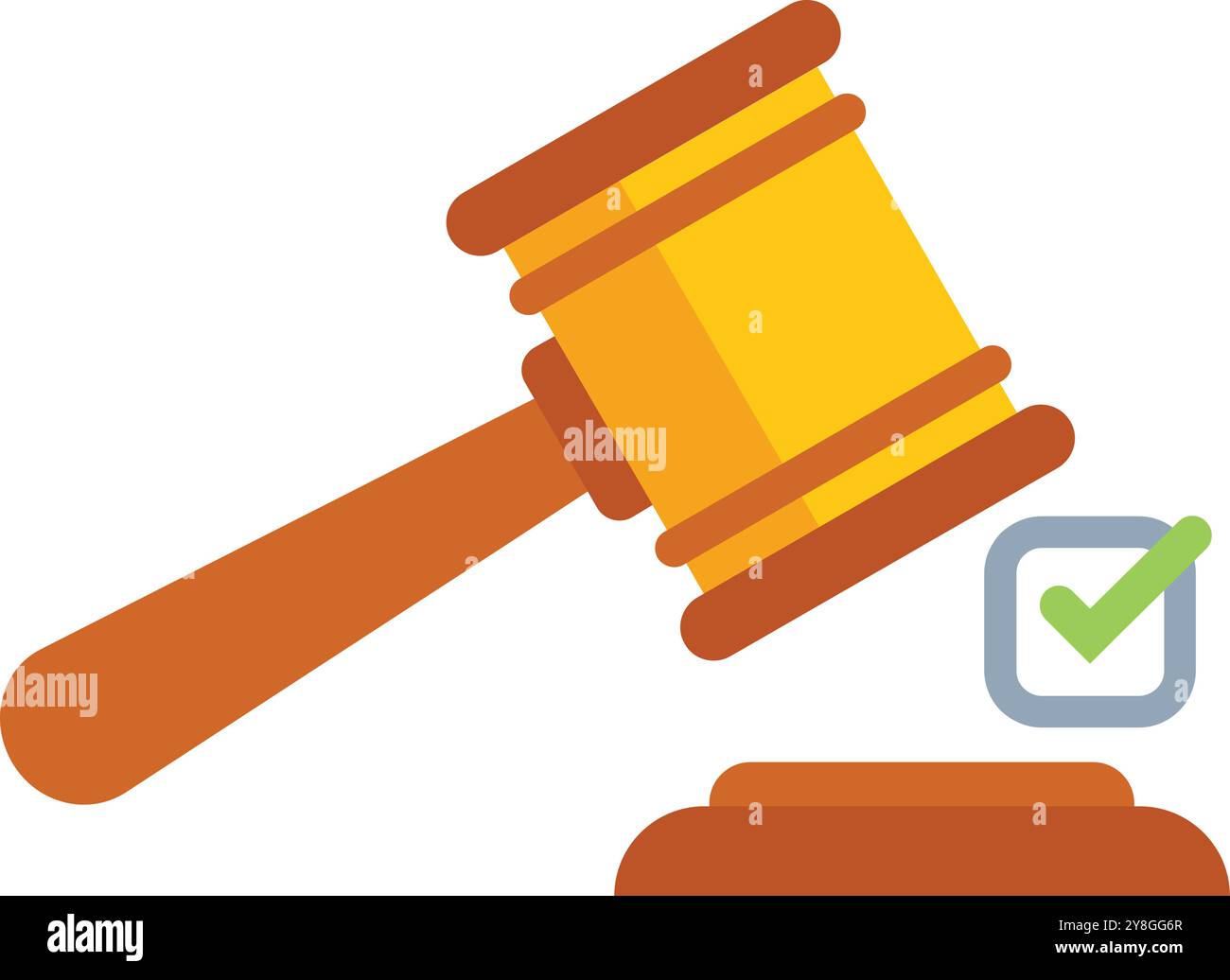 This vector illustration shows a judge's gavel striking a sound block ...