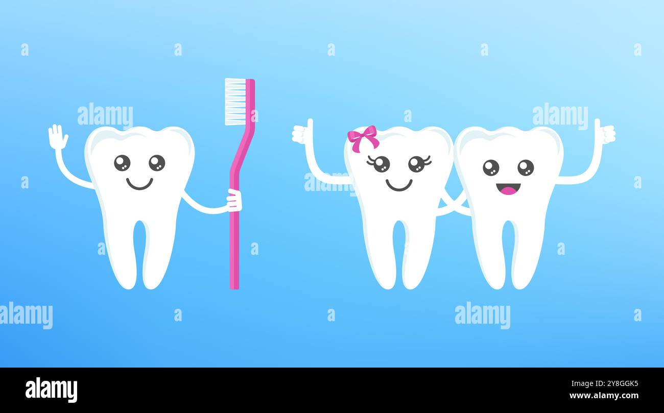 Funny cute smile and sad teeth characters. Dental health Stock Vector ...