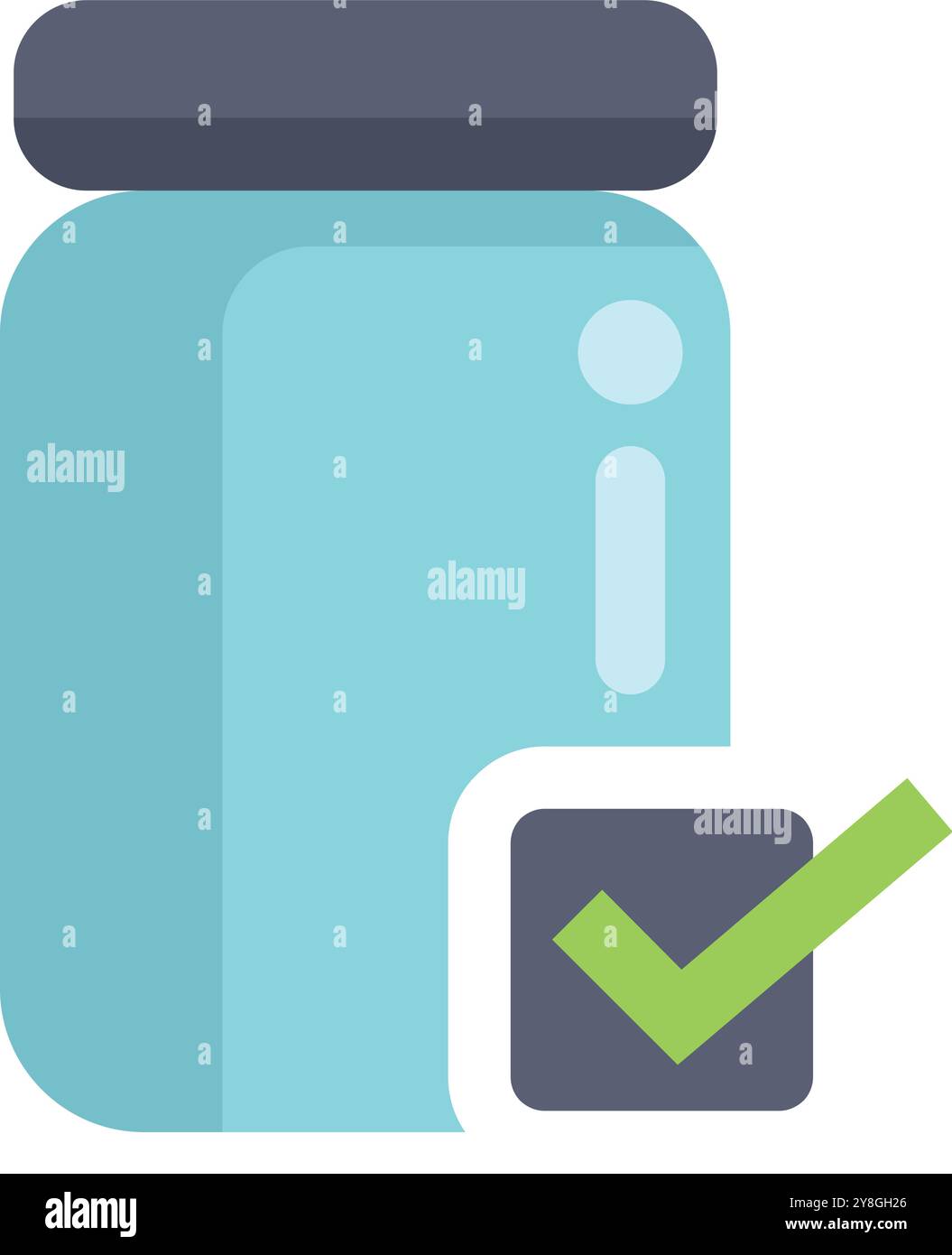 Simple icon of a blue jar receiving a passing check mark approval ...