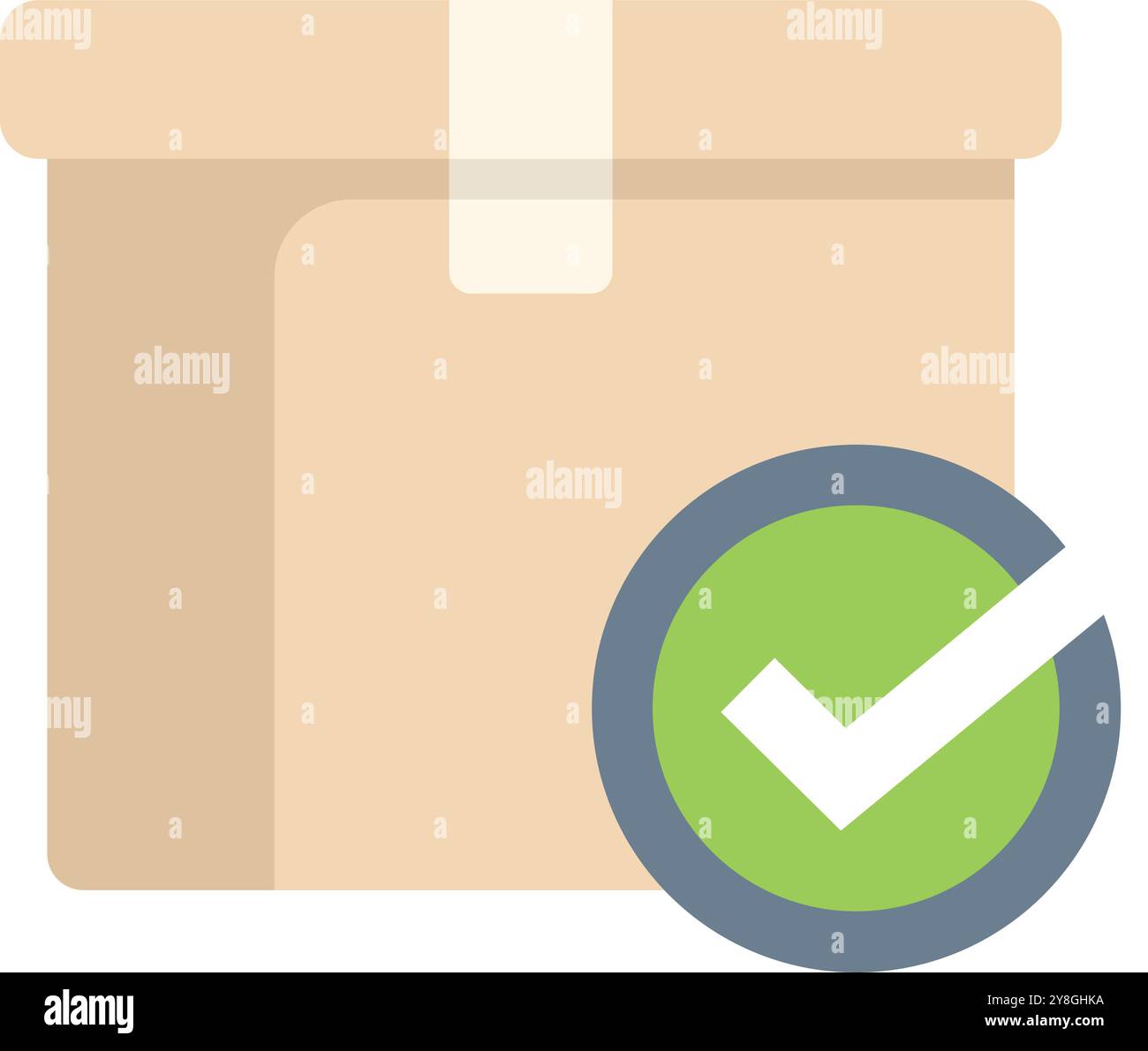 Simple vector illustration of a cardboard box with a green check mark ...