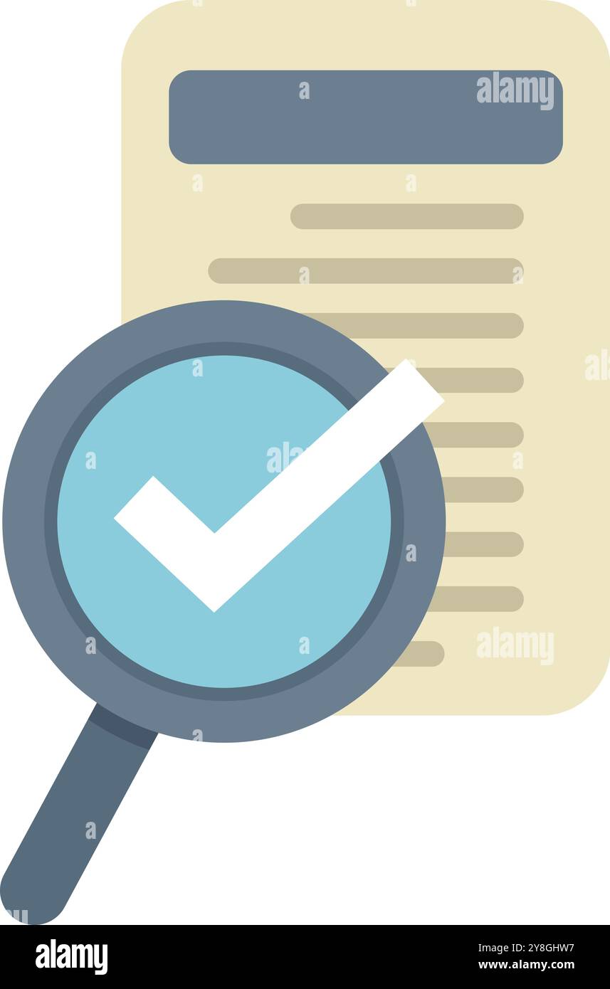 Magnifying glass is showing a check mark symbol on a document ...