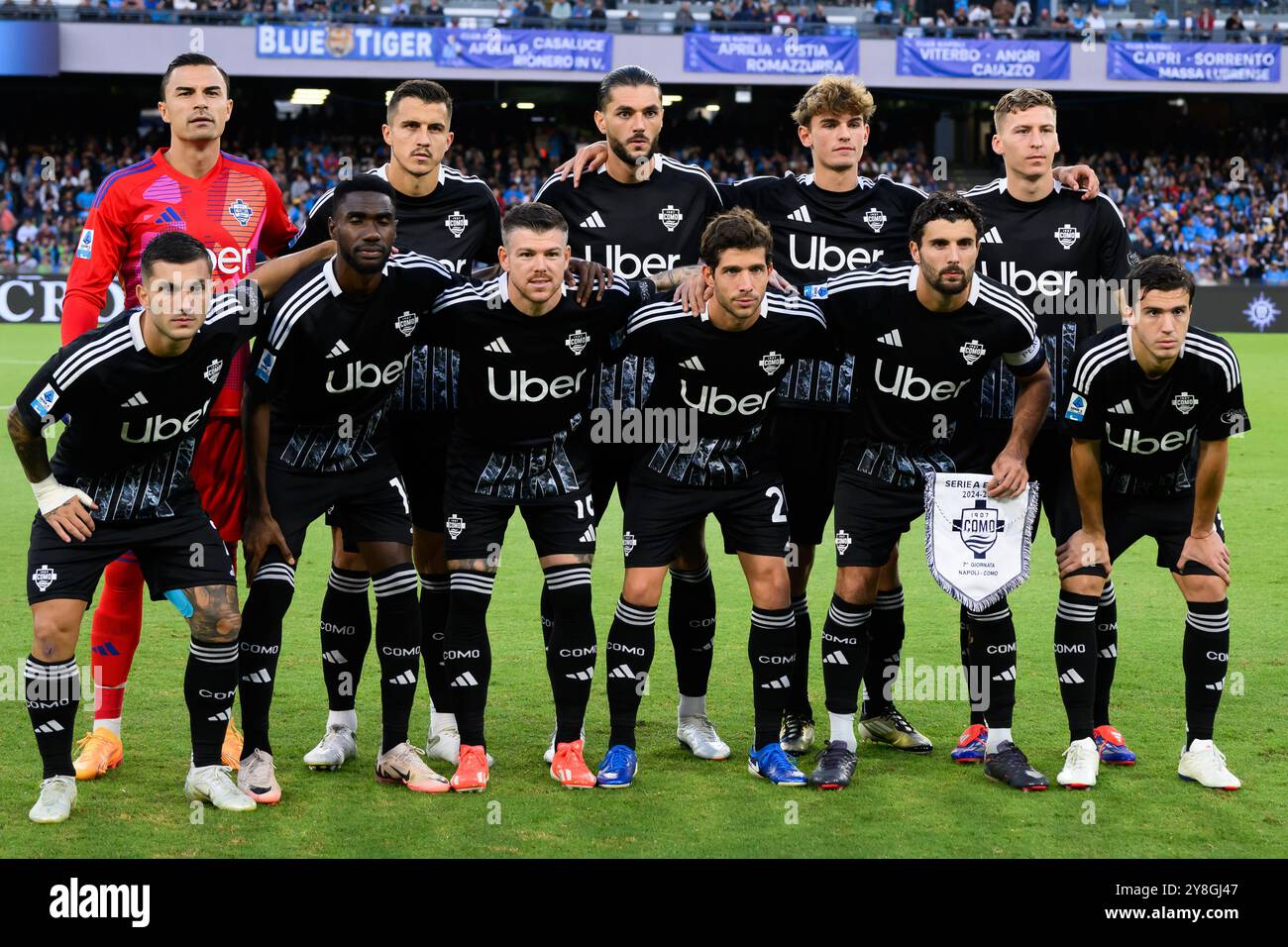 Como players pose for a team photo during the Serie A football match between SSC Napoli and Como ...