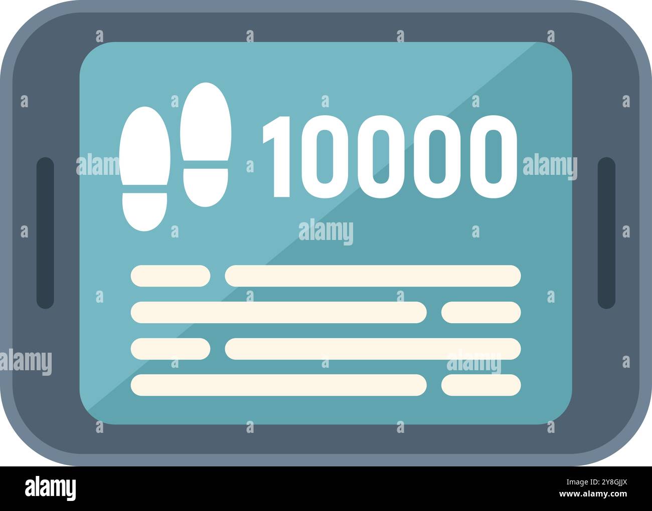 Smartphone showing a 10000 steps counter app interface, a symbol for ...
