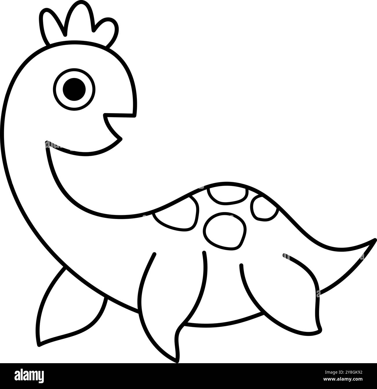 Vector black and white baby plesiosaur icon. Cute little aquatic ...