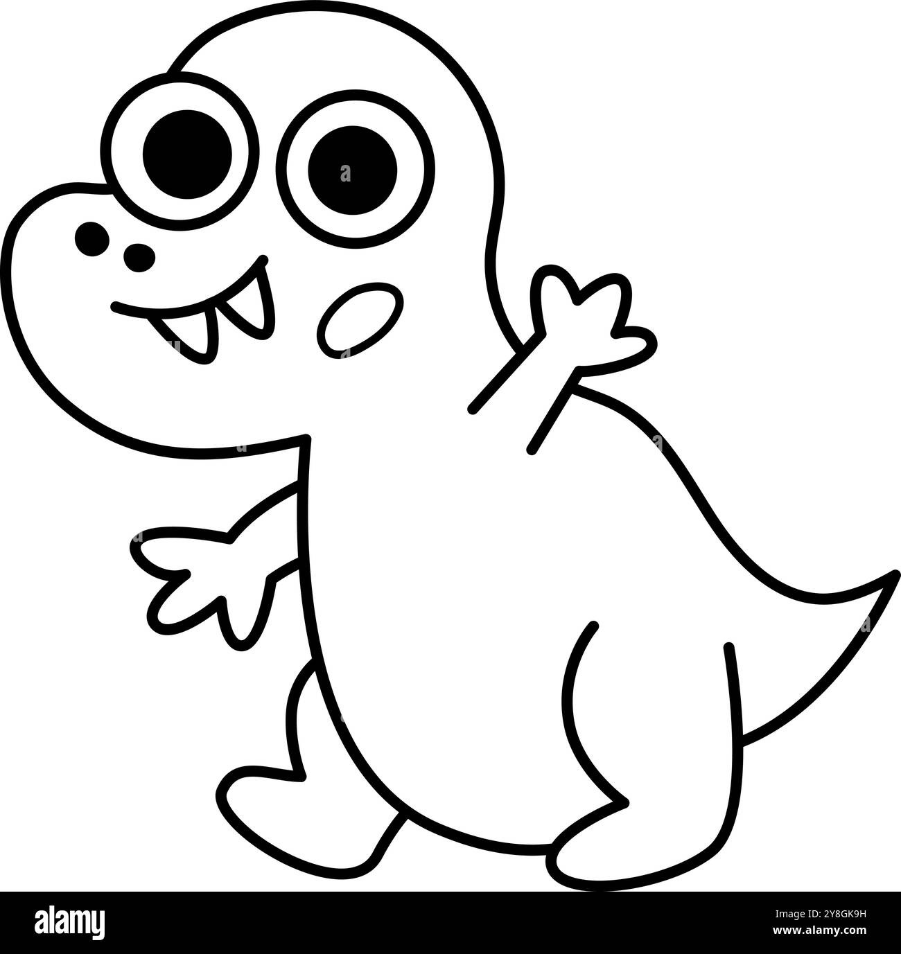 Vector black and white little tyrannosaurus rex icon. Cute baby ...