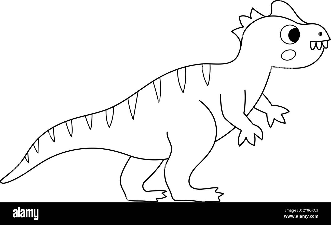 Vector black and white allosaurus icon. Cute dinosaur line illustration ...