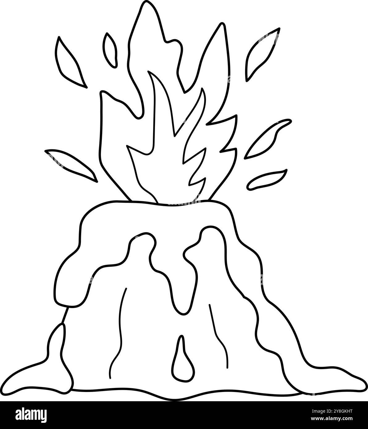 Vector black and white erupting or exploding volcano mountains with ...