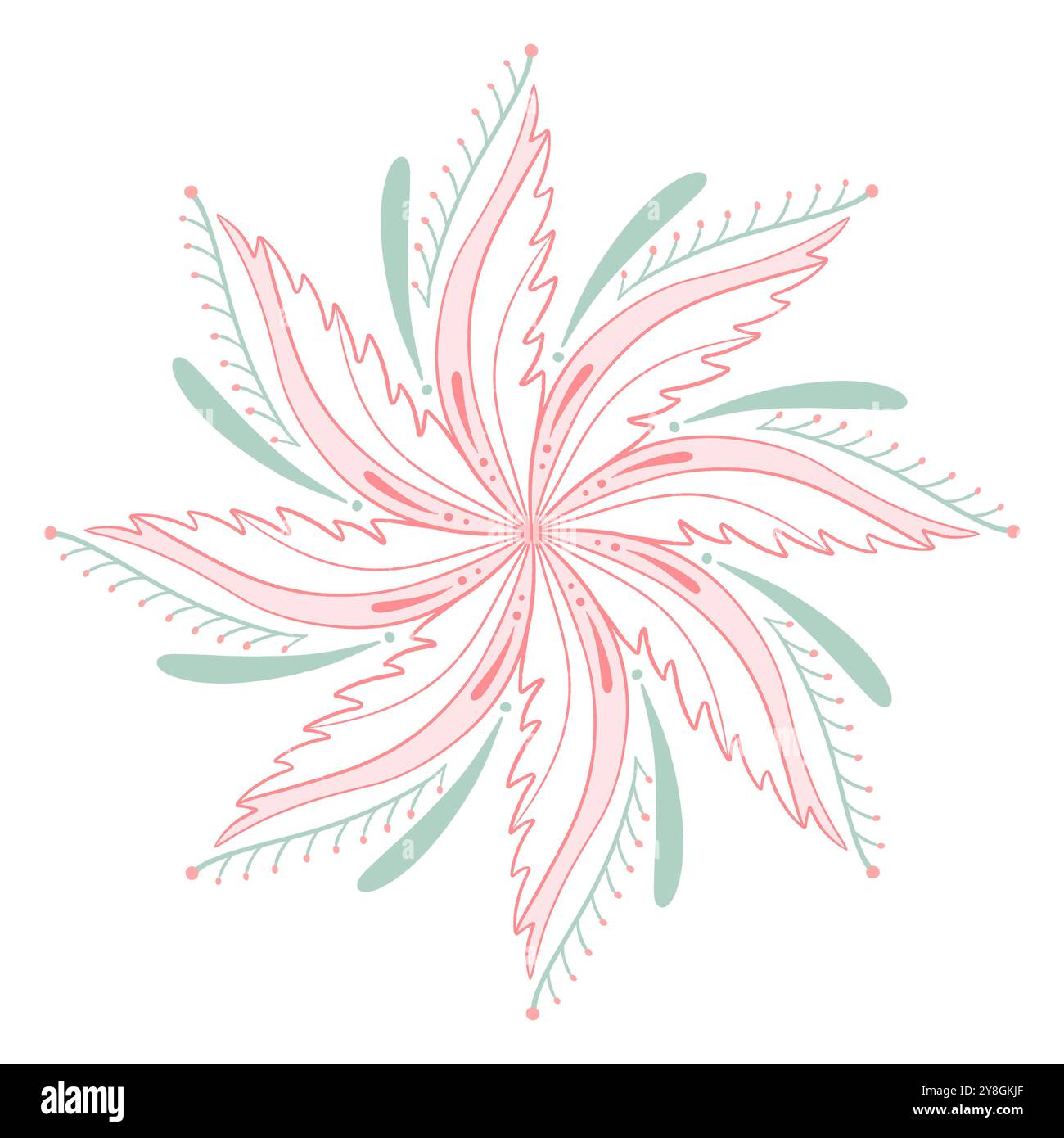 Floral Boho Style Elegant Mint green and pink color Mandala design ...
