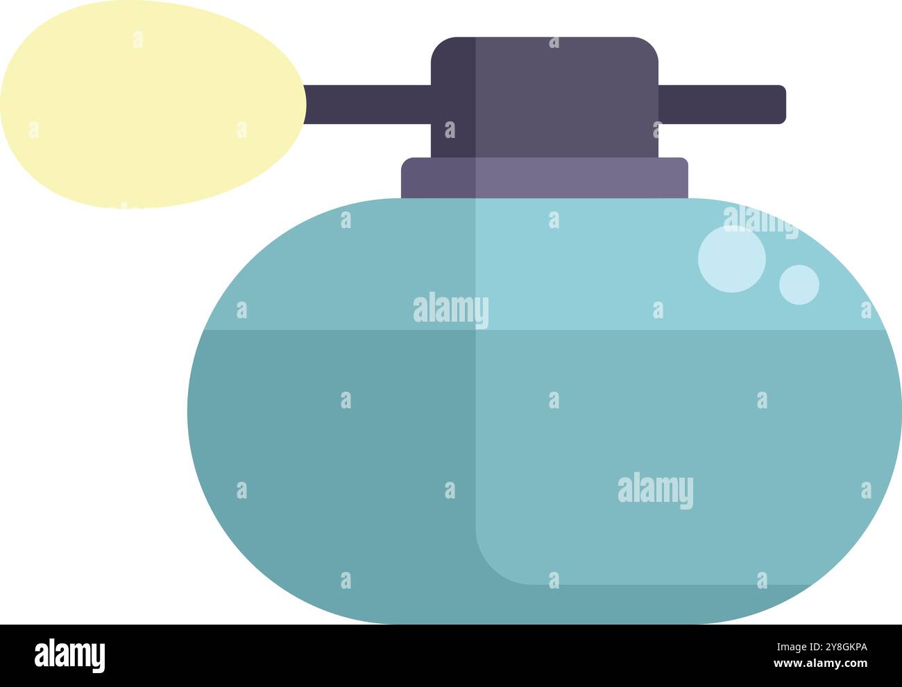 Minimalist illustration of a blue glass perfume bottle spraying scent ...