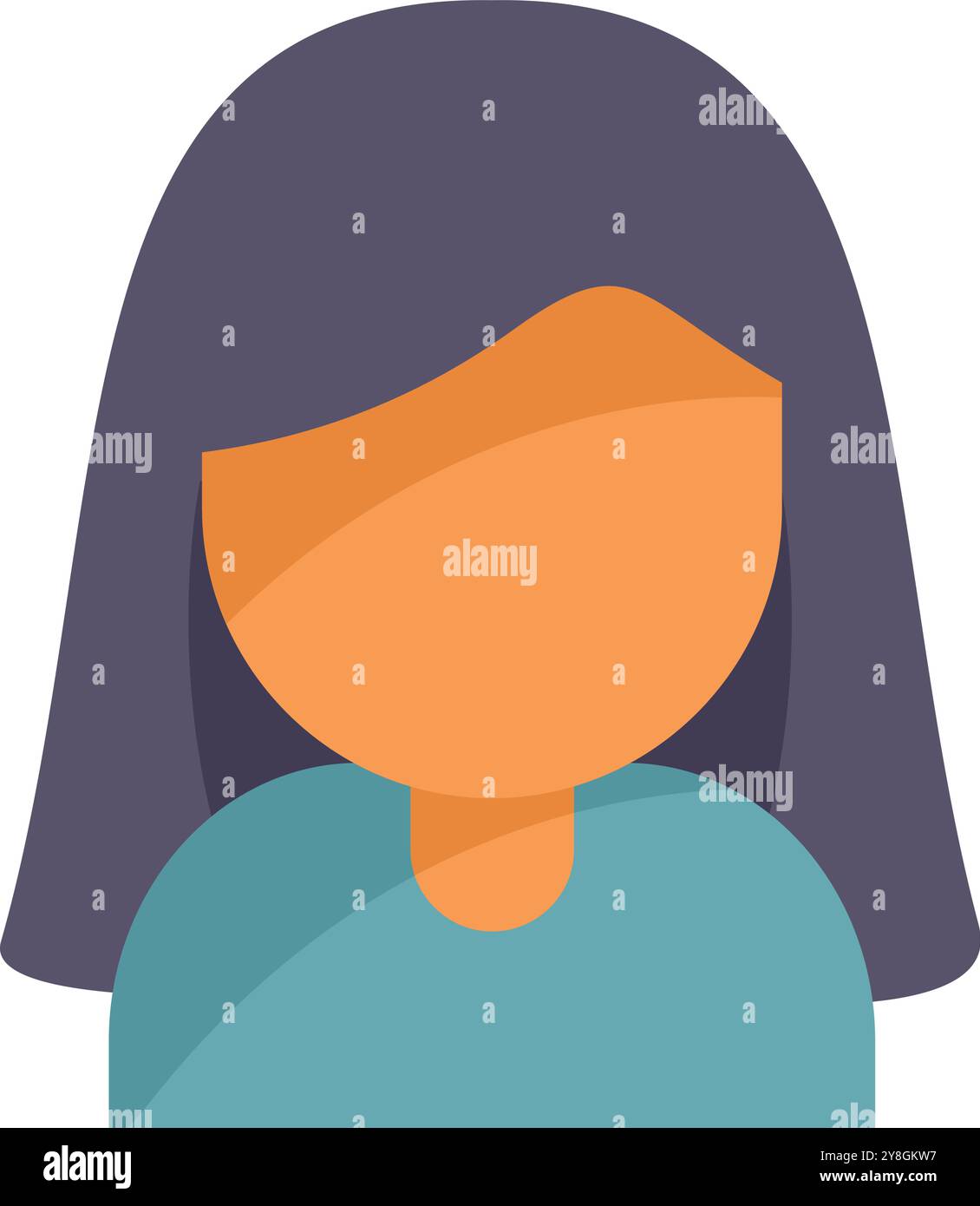 Faceless female avatar icon featuring medium length dark hair and teal ...