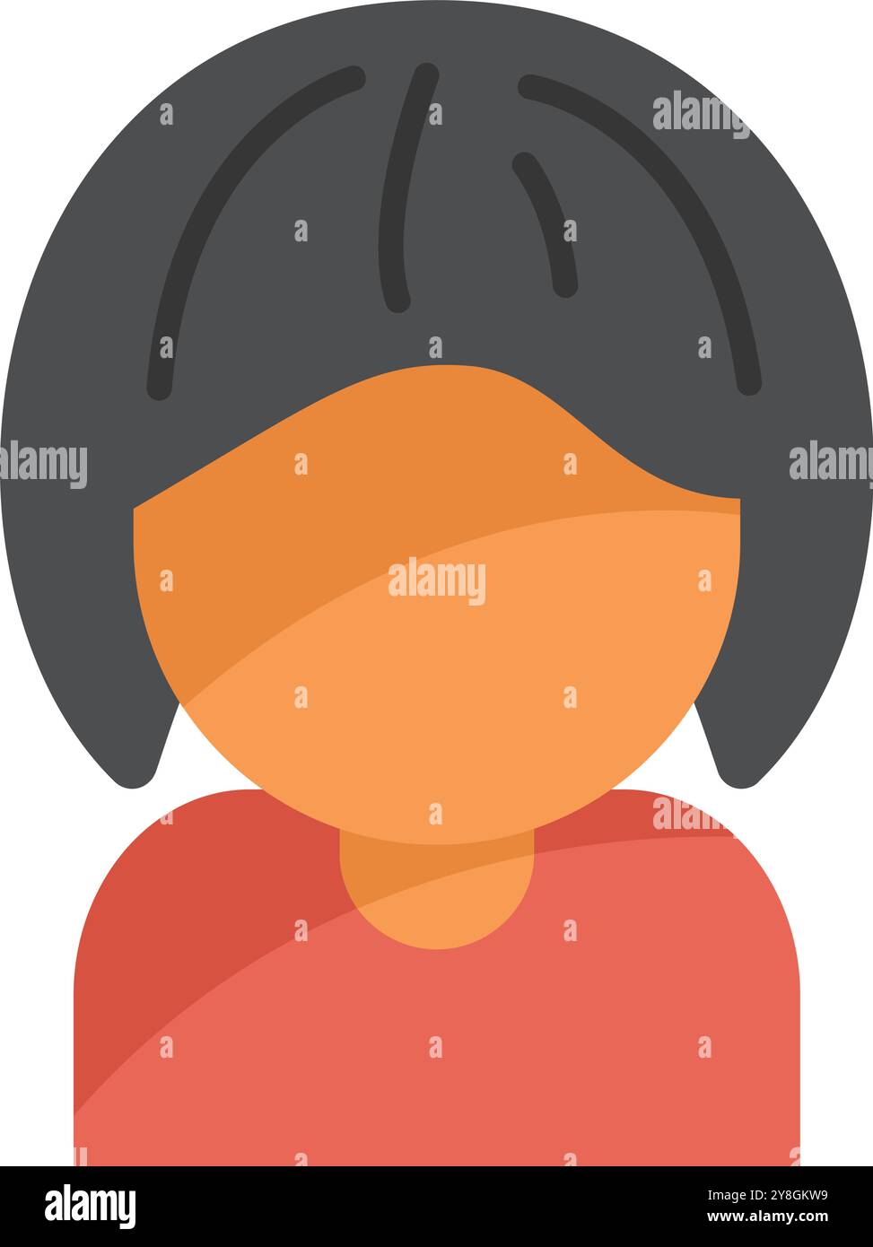 Faceless female avatar icon with short black hair, wearing a red shirt ...
