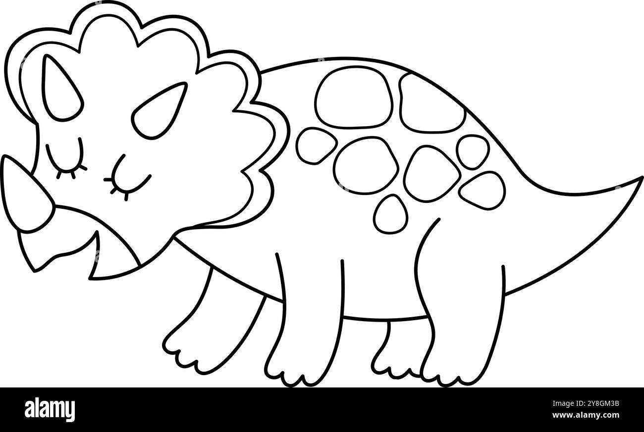 Vector black and white triceratops icon. Cute dinosaur line ...
