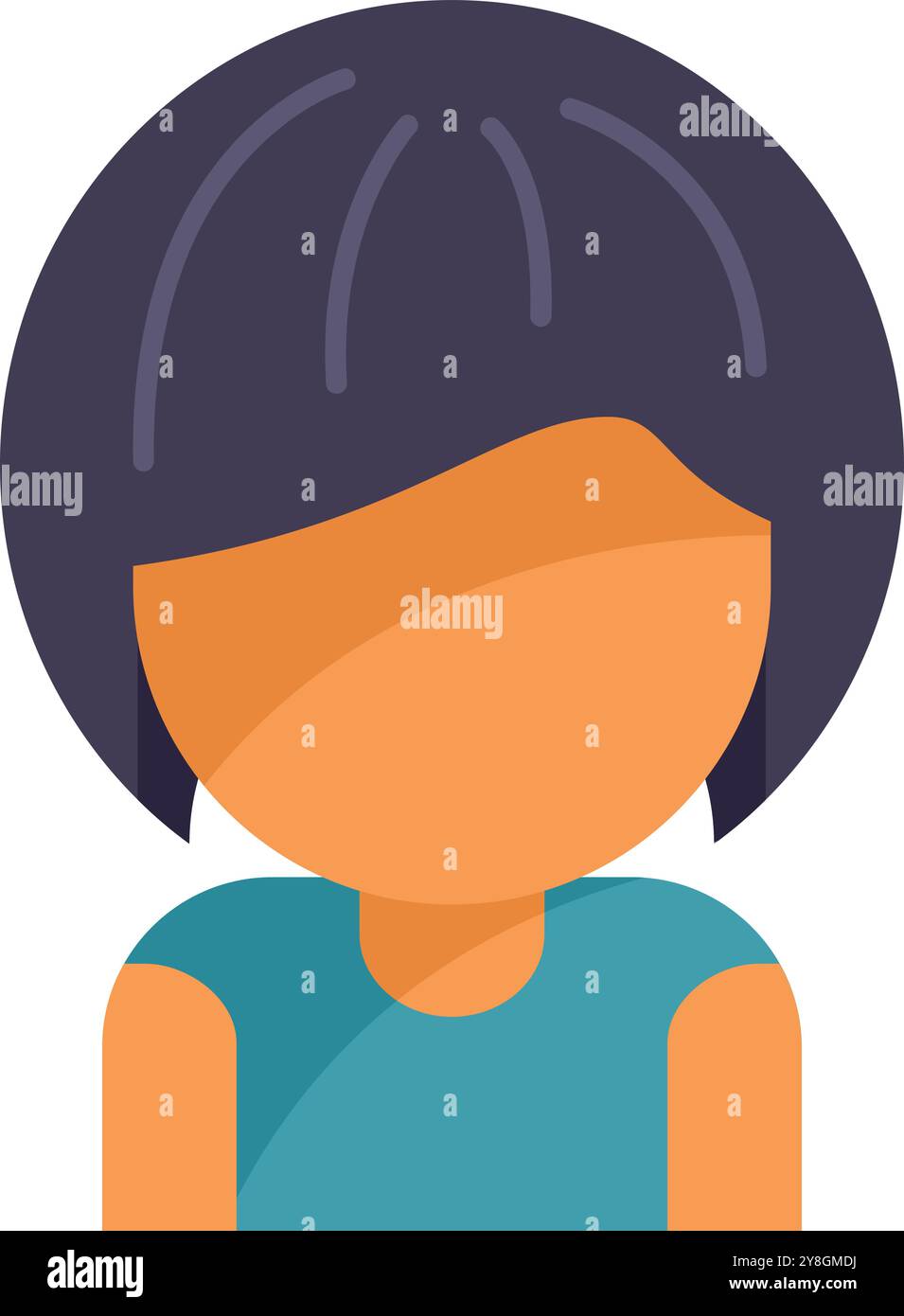 Faceless female avatar icon presenting with black hair and a green ...