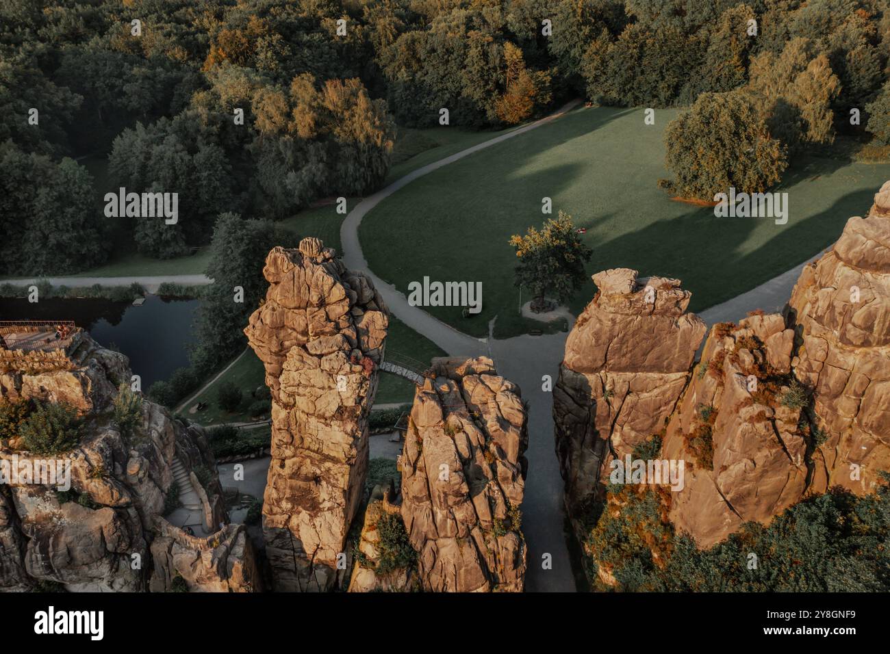 Natural attractions in Germany drone view of the Externsteine a ...