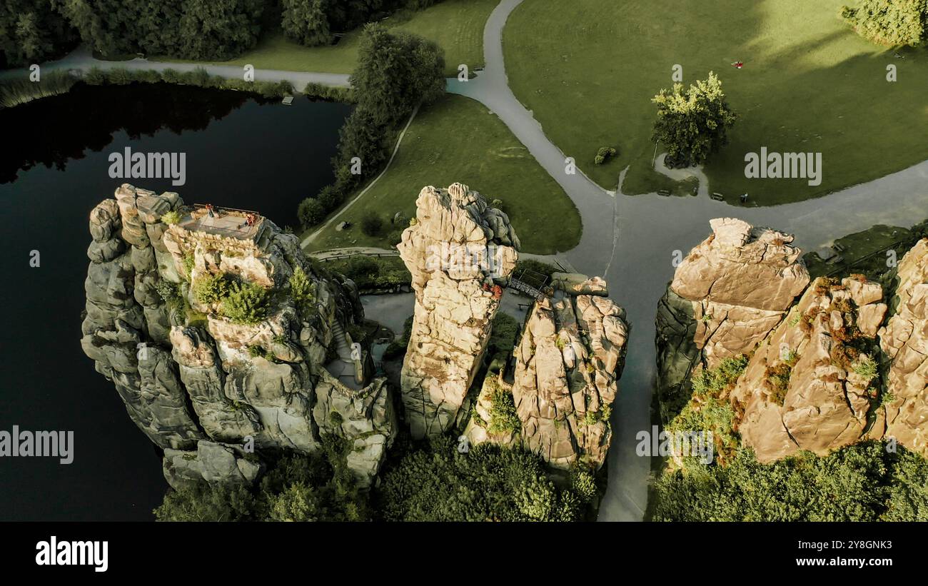 Natural attractions in Germany drone view of the Externsteine a ...