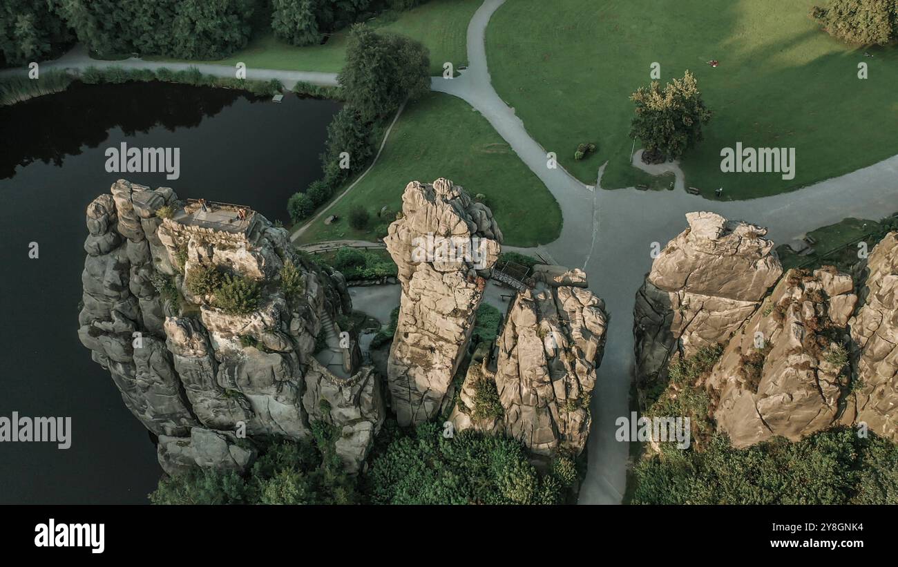 Natural attractions in Germany drone view of the Externsteine a ...