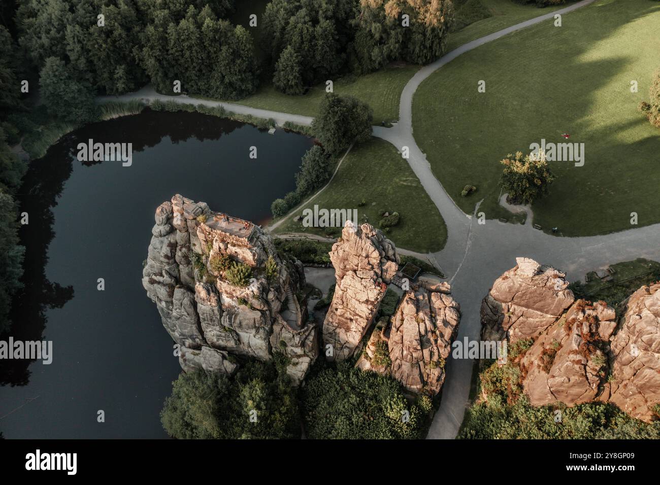 Natural attractions in Germany drone view of the Externsteine a ...