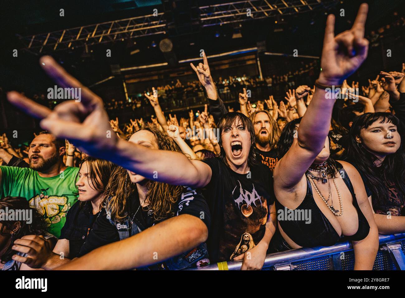 Copenhagen, Denmark. 03rd, October 2024. Energetic metal fans seen at a ...